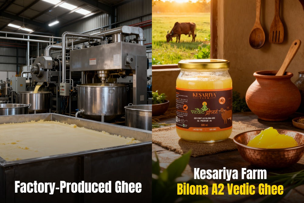 Why Farm-Made A2 Ghee Is Better Than Factory-Produced Ghee – Kesariya Farm